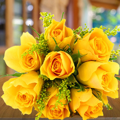 Flowers :: 12 Yellow Roses Bunch